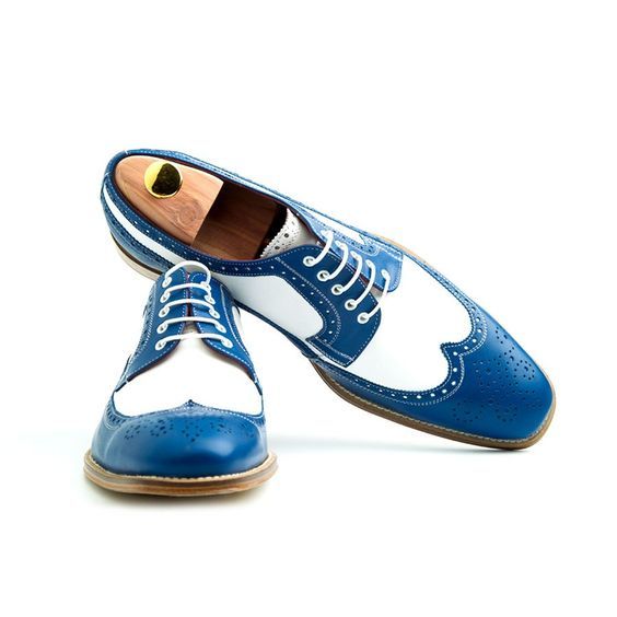 Men Blue And White Two Tone Oxford Formal Dress Shoes Handmade Made To ...